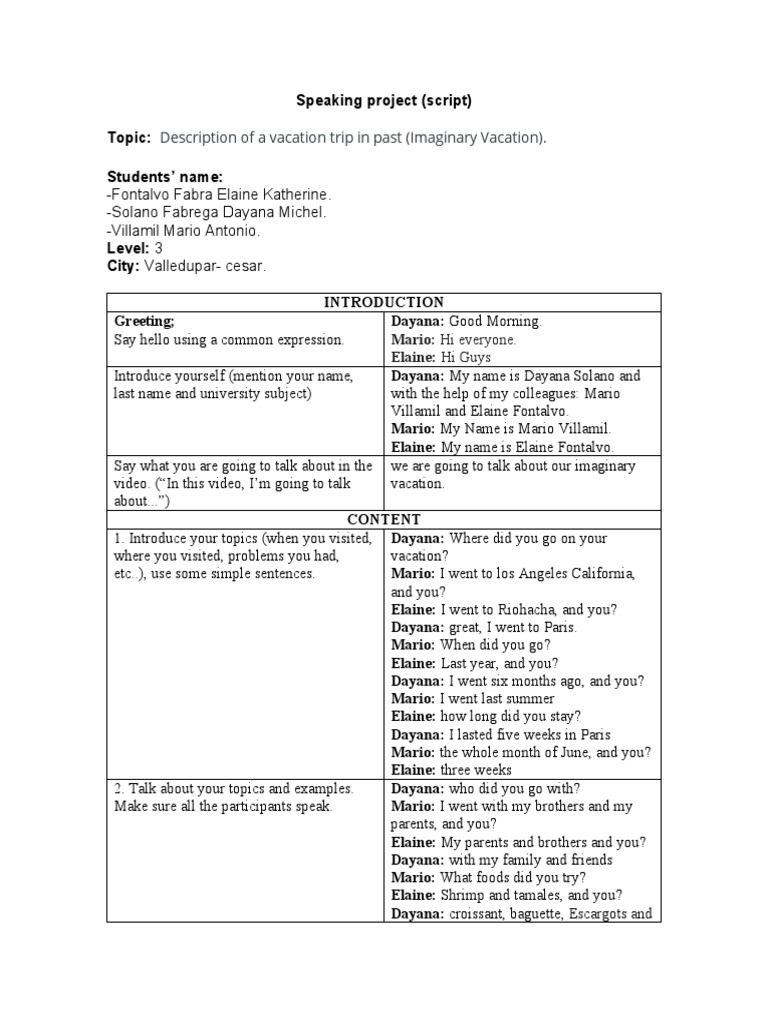 Speaking project (script) 2022 | PDF