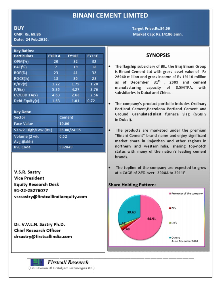 Binani Cement Limited: Synopsis | PDF | Cement | Private Equity