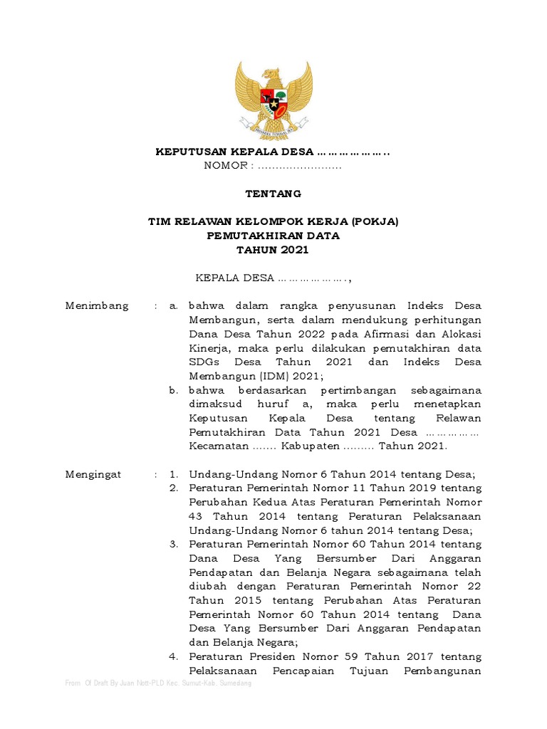 Contoh SK IDM SDGs Desa Sarolangun | PDF