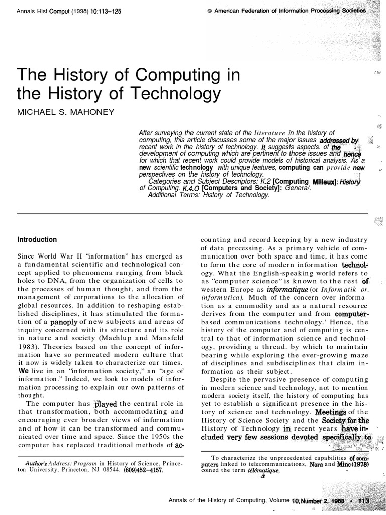 History of Computing and Technology | PDF | Computing | Computer Science