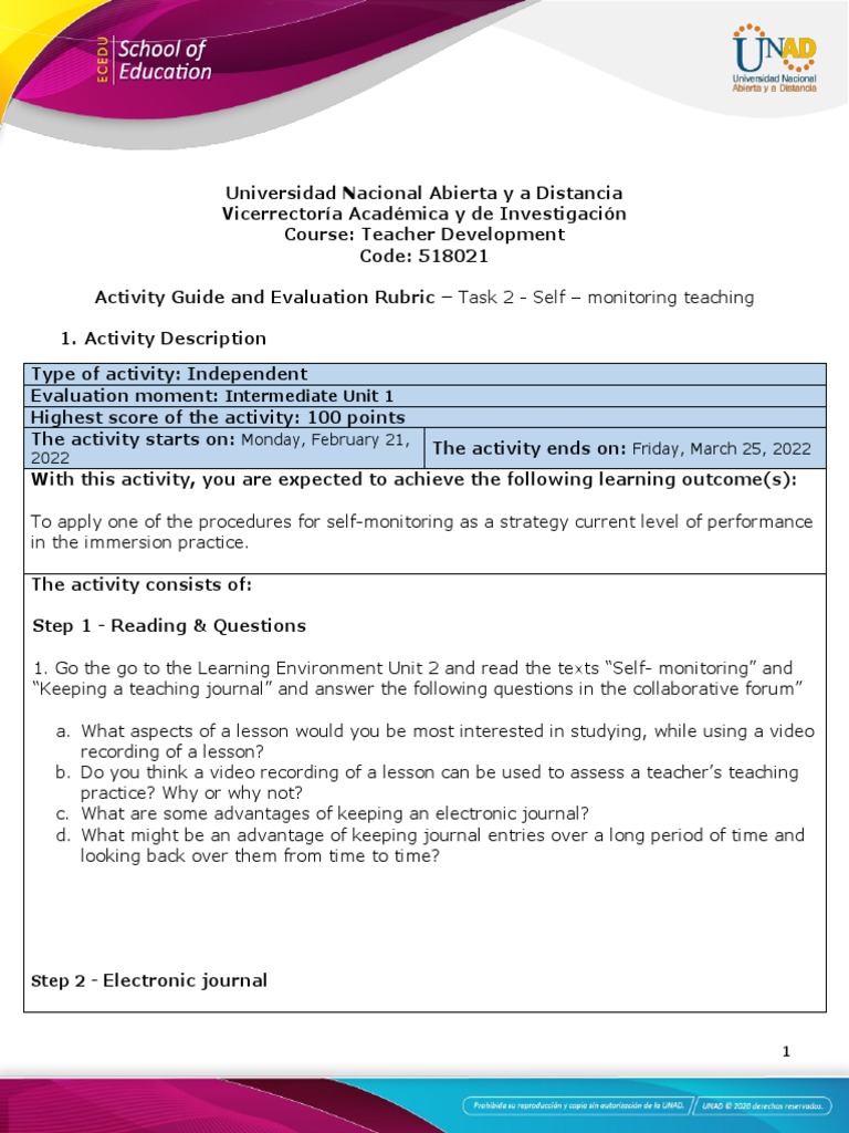 Activity Guide and Evaluation Rubric - Unit 1 - Task 2 - Self ... Activity Guide and Evaluation Rubric - Unit 1 - Task 2 - Self ...