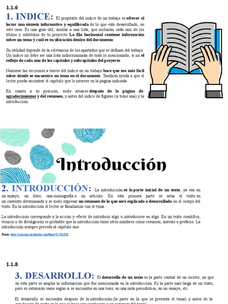 Definición Sobre Índice, Introducción y Desarrollo. | PDF