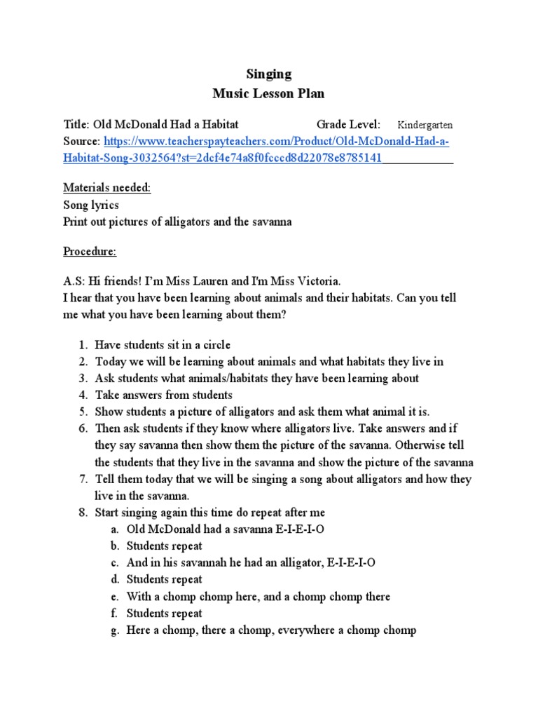 Singing Music Lesson Plan | PDF | Education Theory | Psychological Concepts