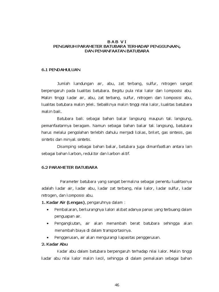 Pengaruh Parameter Batubara Terhadap Penggunaan, Dan Pemanfaatan Batubara | PDF