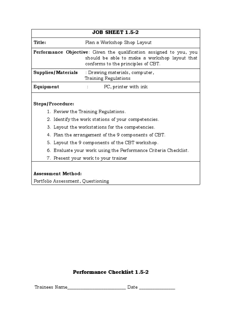 JOB SHEET 1.5-2 Prepare Workshop Layout | PDF