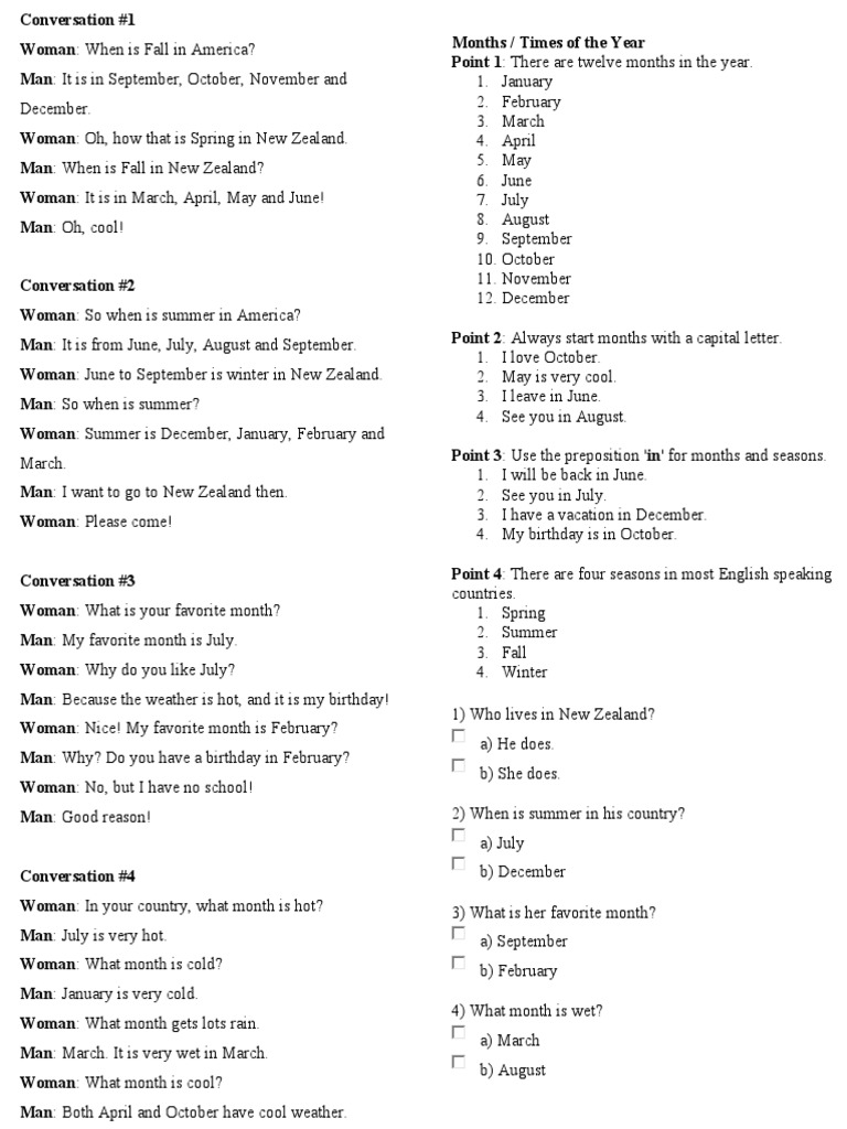 Conversation Days and Month | PDF