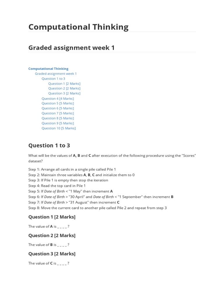 IITM Computational Thinking Graded Assignment Week 1 | PDF | Data Type | Part Of Speech