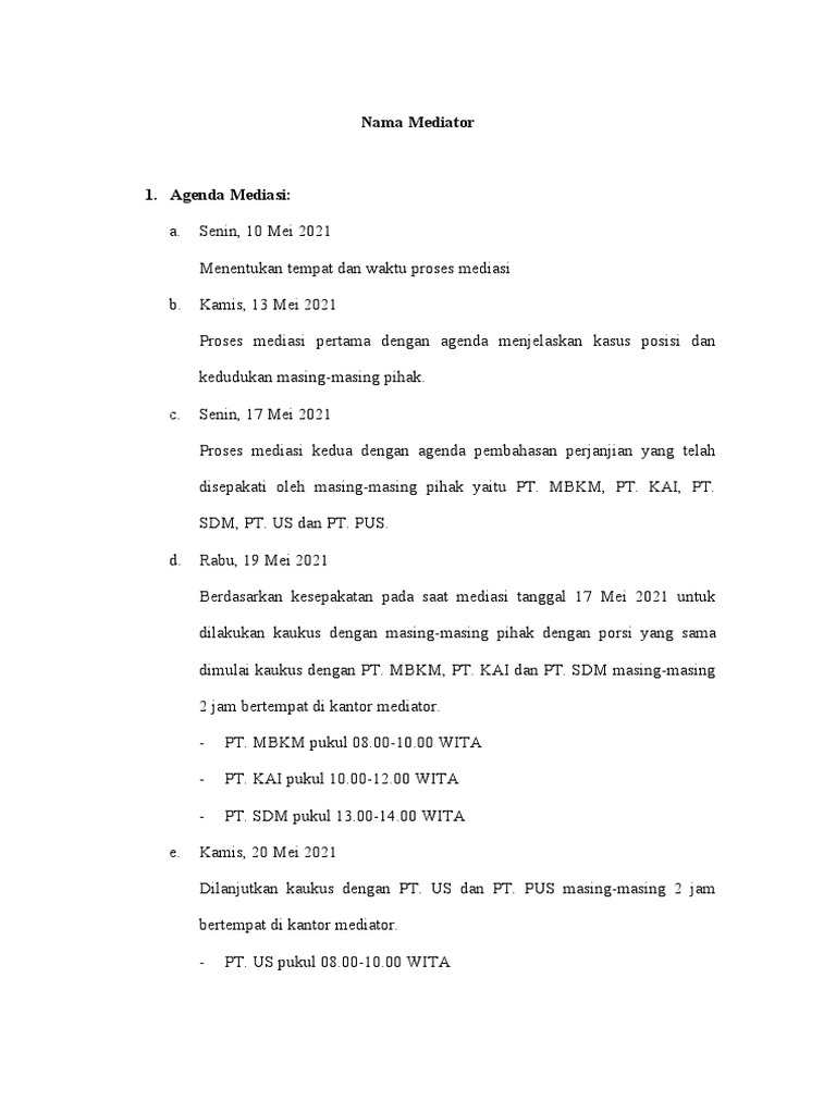 Contoh Agenda Mediasi | PDF