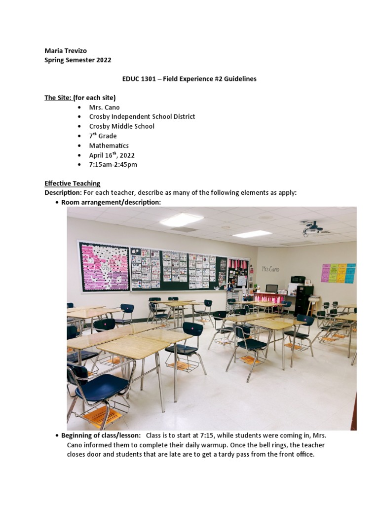 Educ 1301 - Field Experience 2 | PDF | Classroom | Teachers