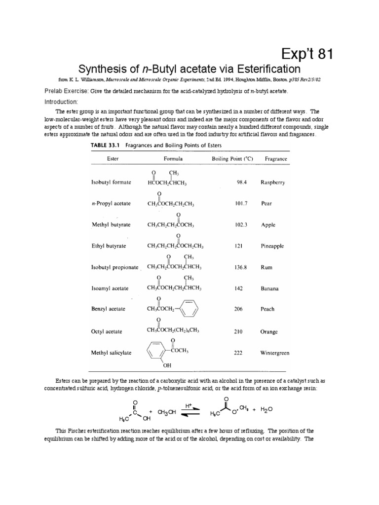 Exp't 81: Synthesis of N-Butyl Acetate Via Esterification | PDF | Ester | Acetic Acid