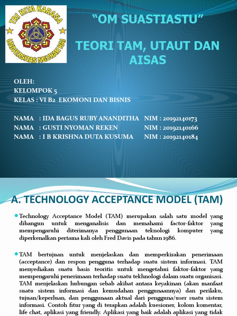 Kelompok 5 - Teori Tam, Utaut Dan Aisas-1 | PDF