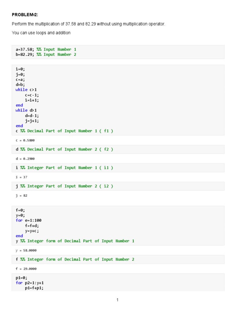 Multiplication Without Multiplication Operator in Matlab | PDF | Multiplication | Decimal
