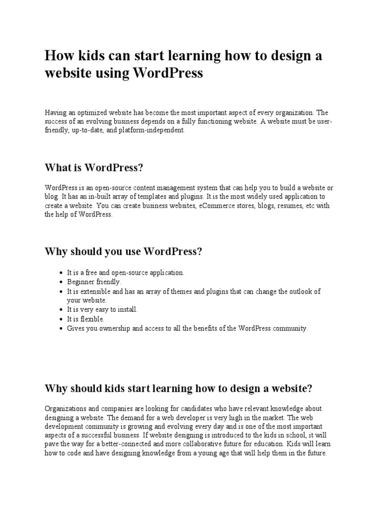 Kids Learning Web Design with WordPress | PDF | Word Press ...