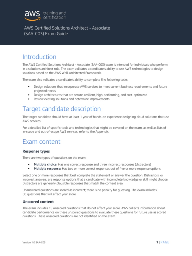 AWS Certified Solutions Architect - Associate (SAA-C03) Exam Guide | PDF | Amazon Web Services ...