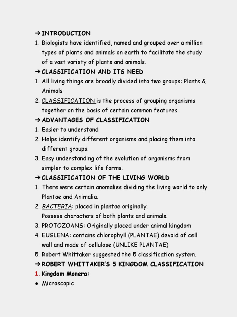 Notes On Classification of Plants and Animals | PDF | Microorganism ...