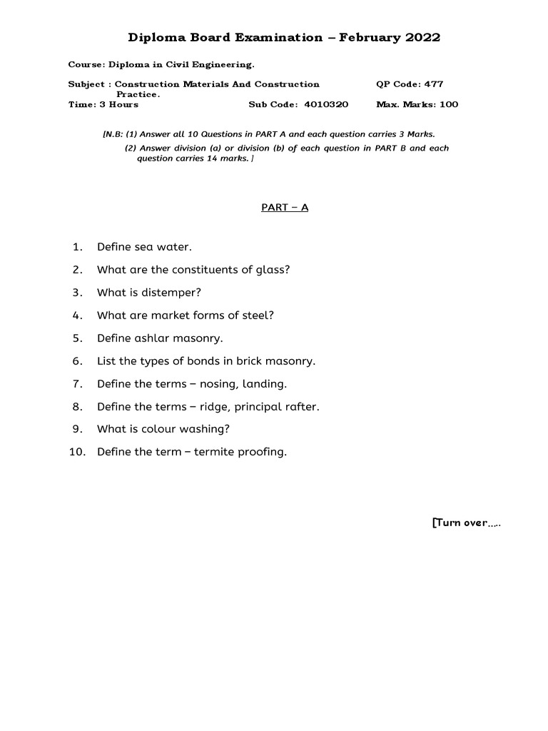 Diploma Board Examination - February 2022 | PDF