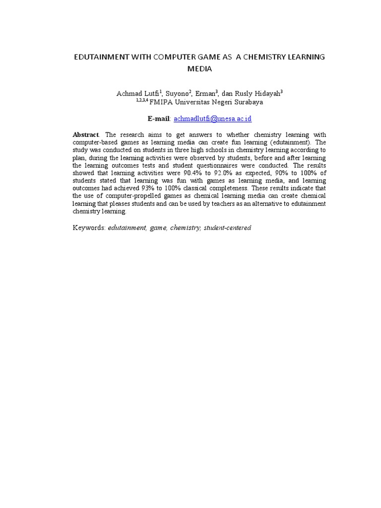Edutainment With Computer Game As A Chemistry Learning Media | PDF ...