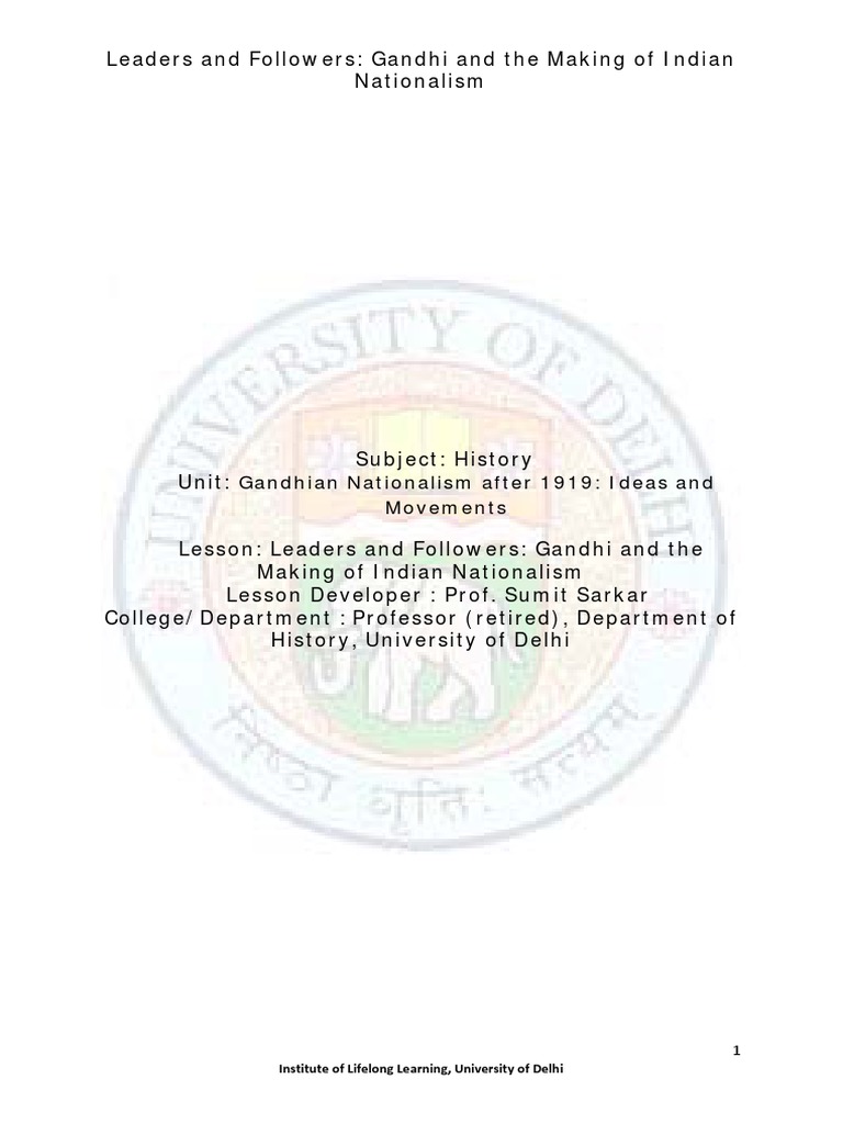 Gandhian Nationalism After 1919: Ideas and Movements: Institute of ...