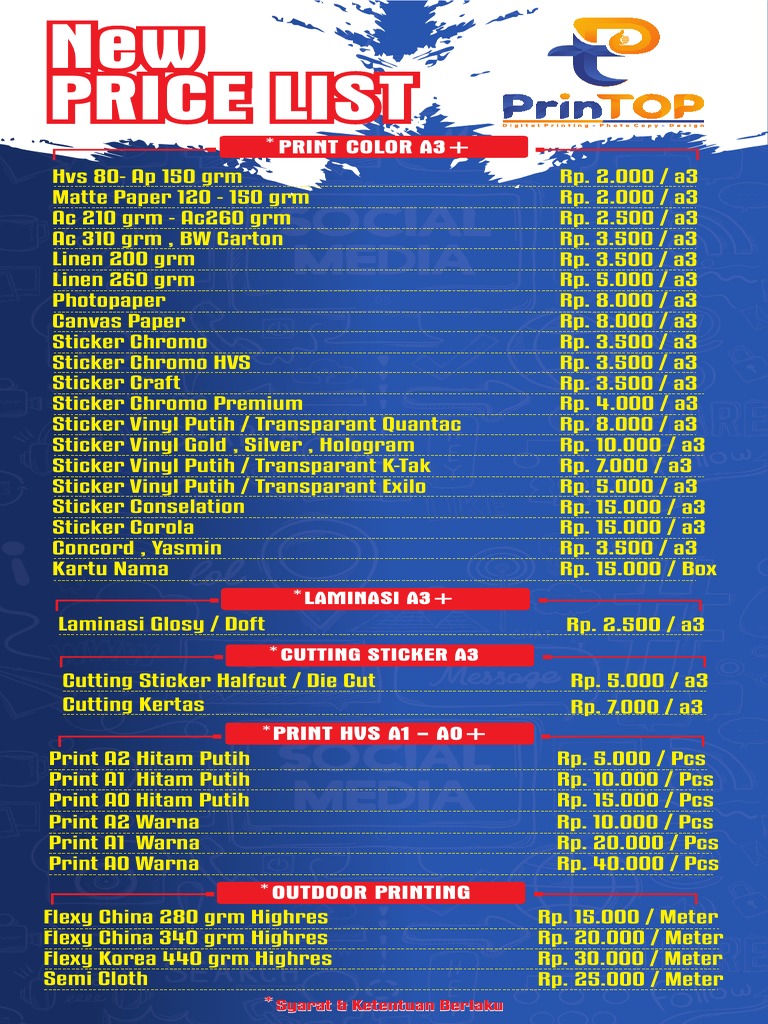 Cibinong Printing Price List | PDF