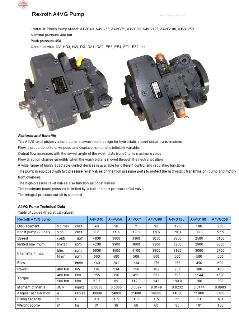 A4VG Pump (A4VG56) - Specification | PDF | Pump | Mechanical Engineering