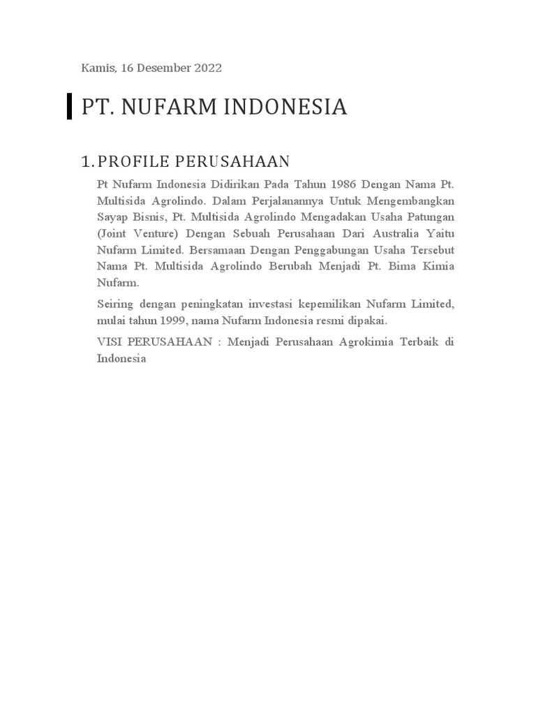 Pt. Nufarm Indonesia | PDF
