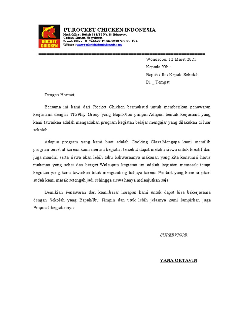 Proposal Kelas Memasak untuk TK | PDF