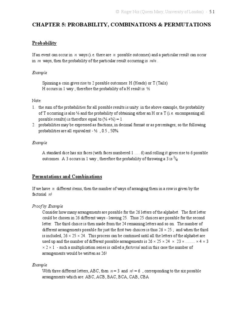 Chapter 5: Probability, Combinations & Permutations | PDF | Nuclear ...