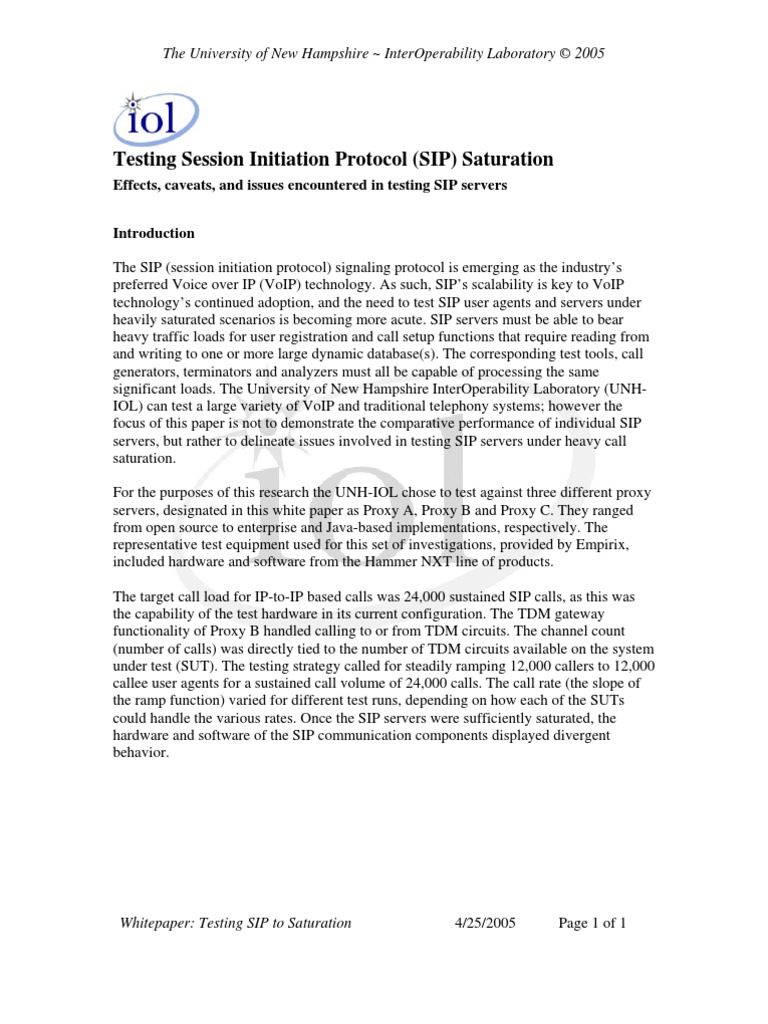Testing Session Initiation Protocol Sip Saturation Effects Caveats And Issues Encountered