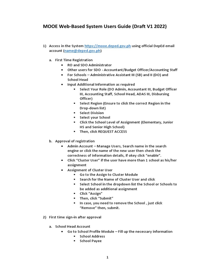 MOOE Web-Based System Users Guide (Draft V1 2022) : Name@deped - Gov.ph ...