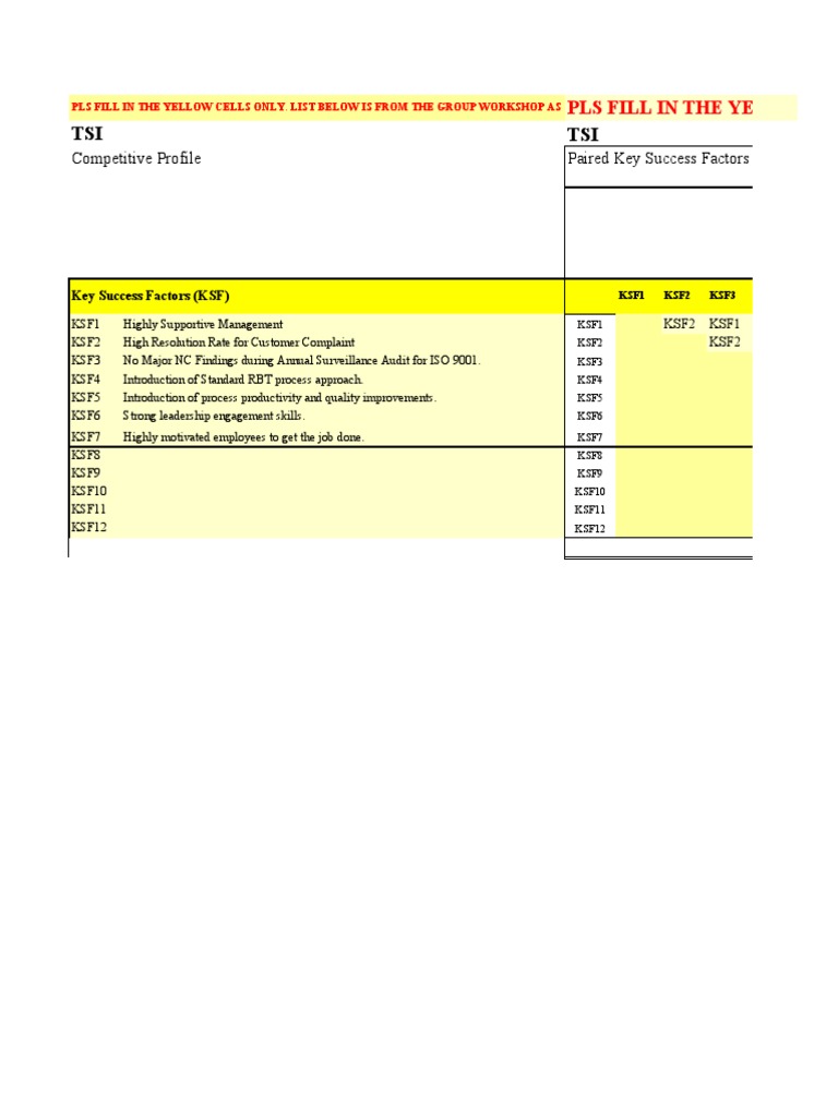 TSI CPM Matrix With Paired KSF (CSF) - andyQMS | PDF | Inventory | Pricing