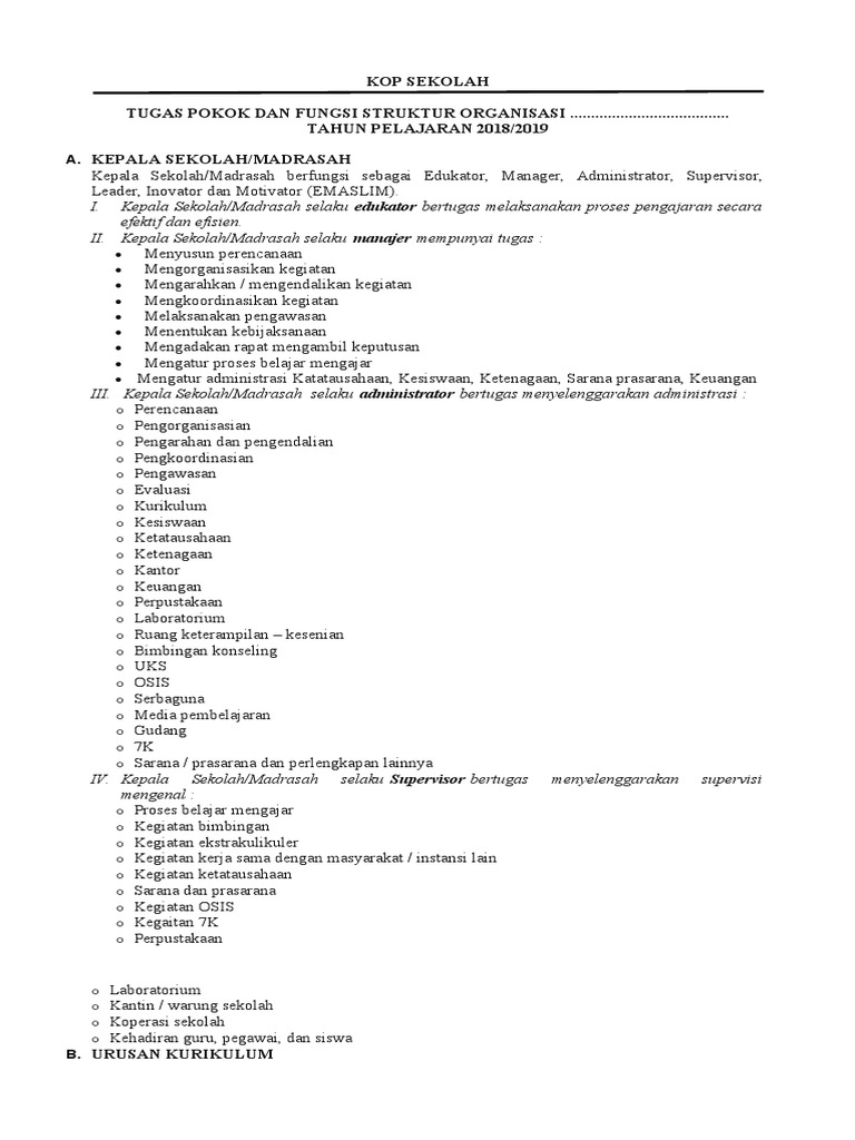 Tupoksi Struktur Organisasi Sekolah | PDF | Karier & Perkembangan
