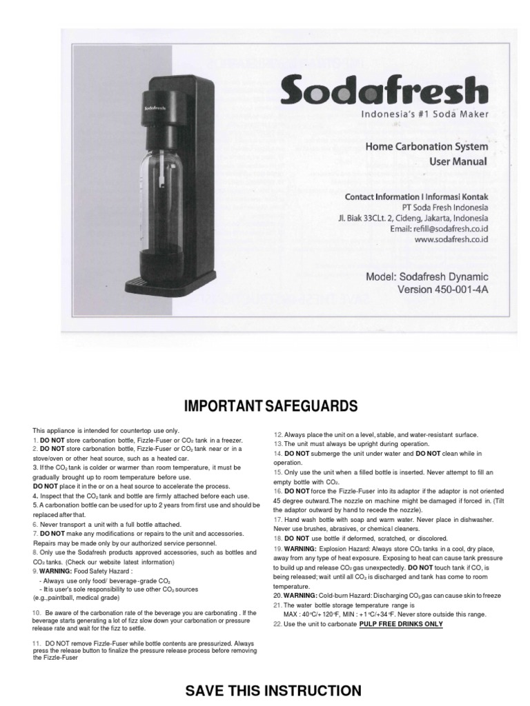 Soda Fresh Manual | PDF | Soft Drink | Carbon Dioxide