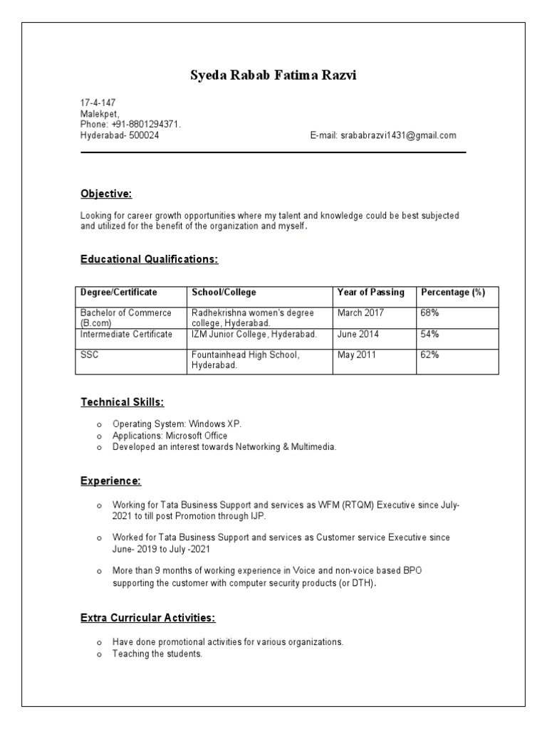 Syeda Rabab Fatima Razvi: Objective | Download Free PDF | Computing ...