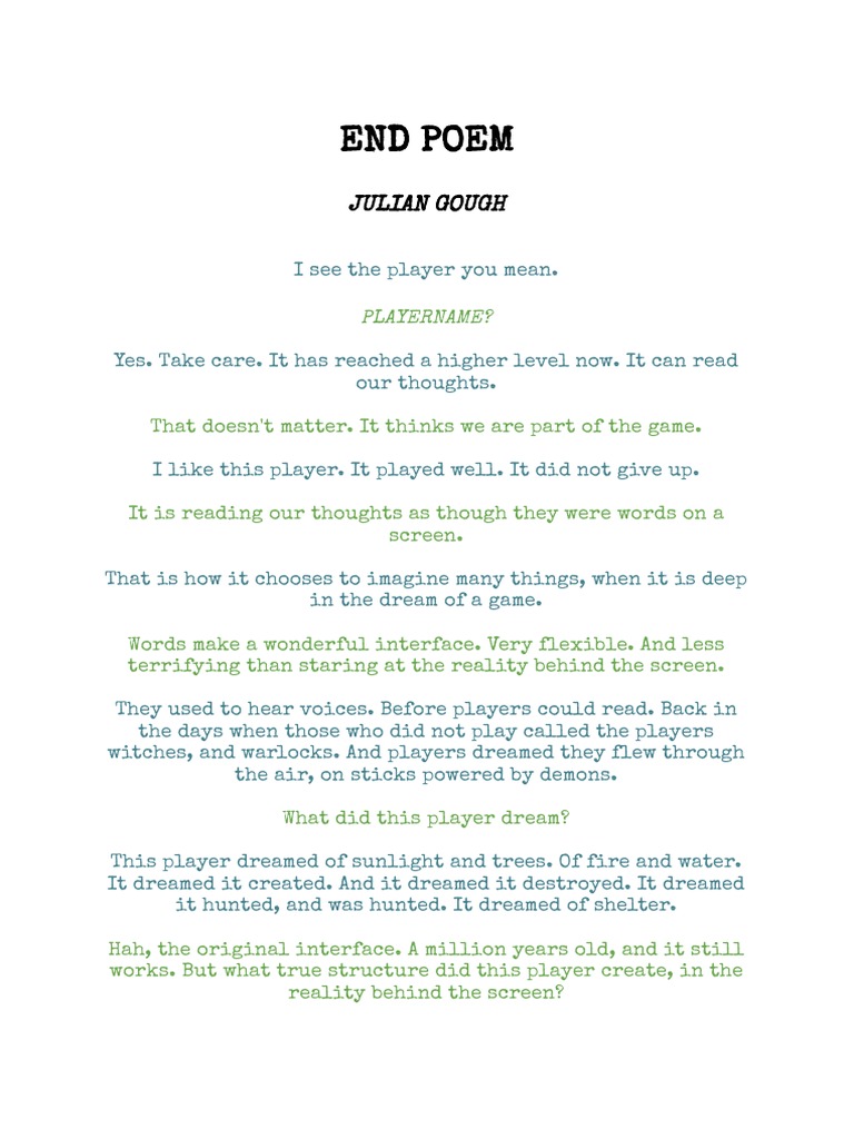 End Poem: Julian Gough | PDF | Universe | Dream