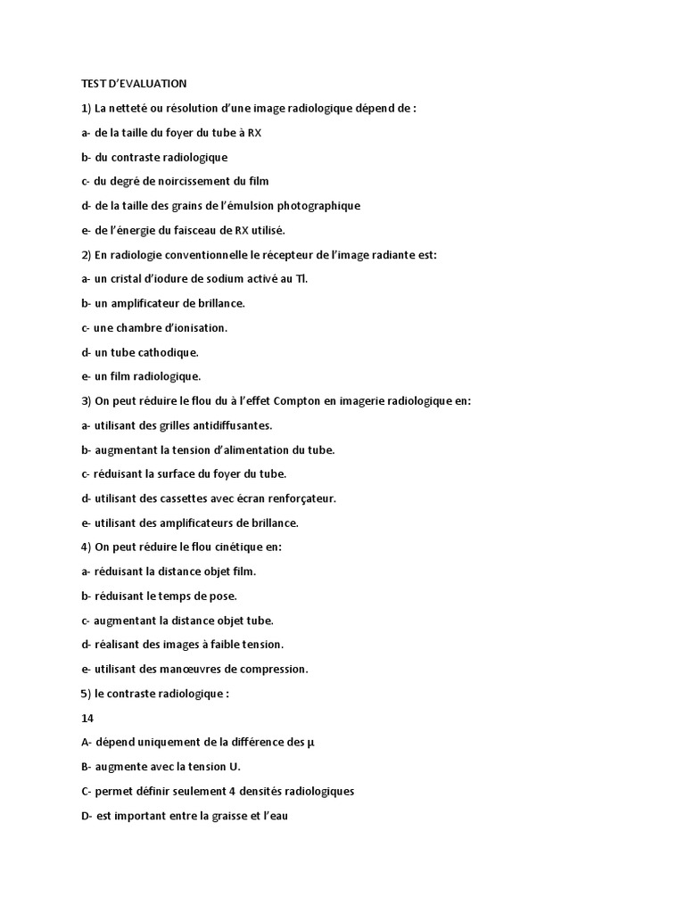 Test Biophy th4 | PDF | Radiographie | Imagerie par résonance magnétique