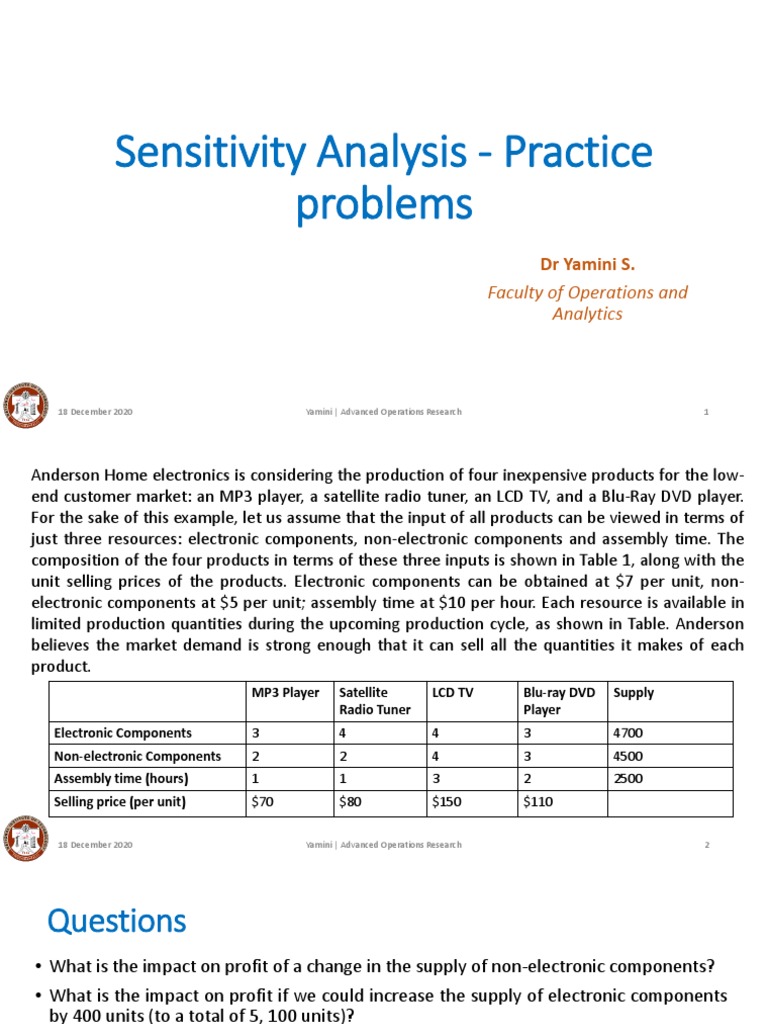 Problems - Sensitivity Analysis | PDF