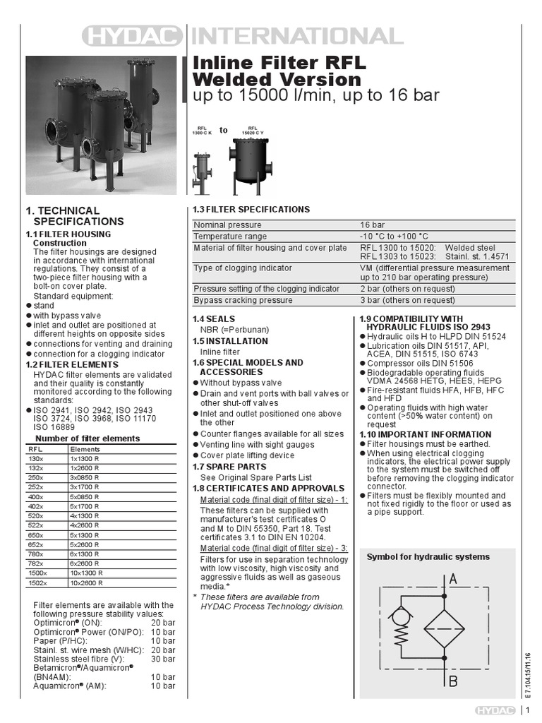 Inline Filter RFL Welded Version: Up To 15000 L/min, Up To 16 Bar | PDF ...