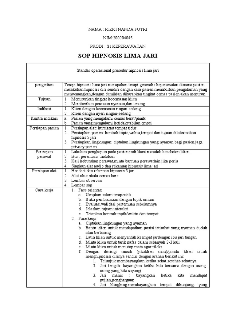 Sop Hipnosi Lima Jari | PDF