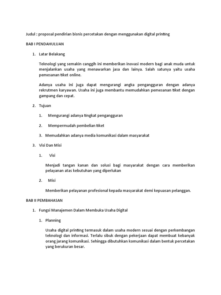 Contoh Proposal Usaha Starup Digital | PDF