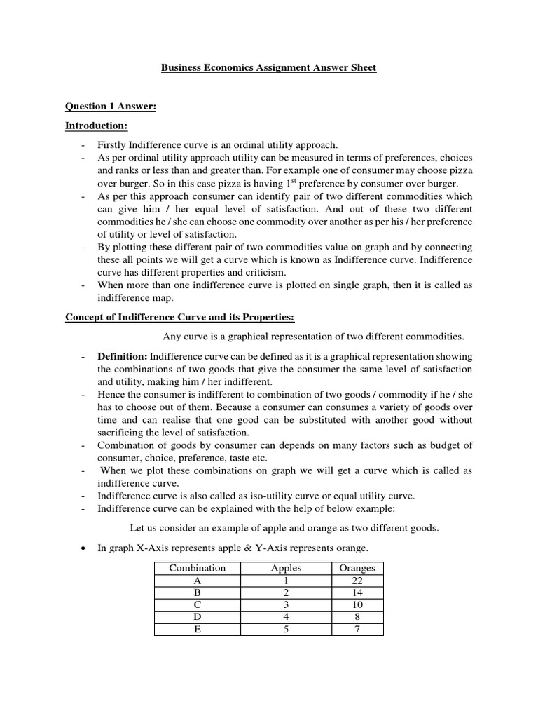 Answer Sheet Business Economics | PDF