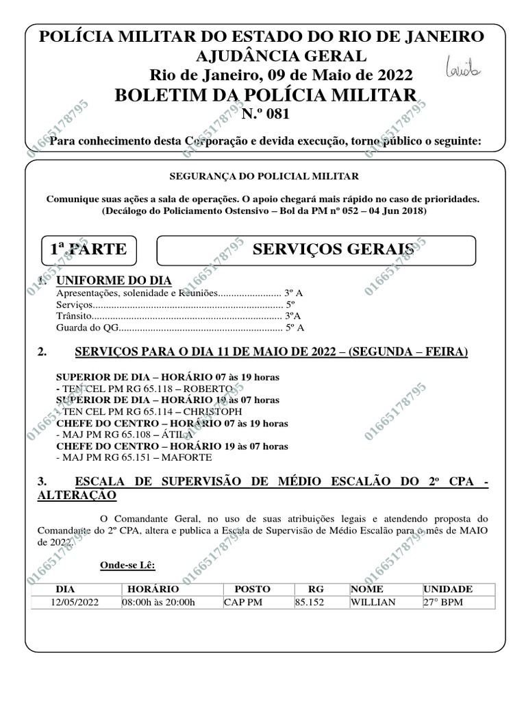 Boletim Interno da PMERJ | PDF