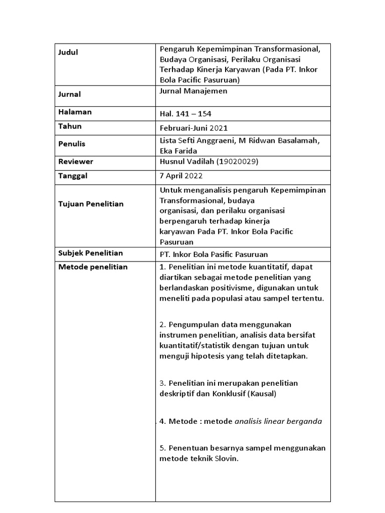 Review Jurnal, Husnul | PDF