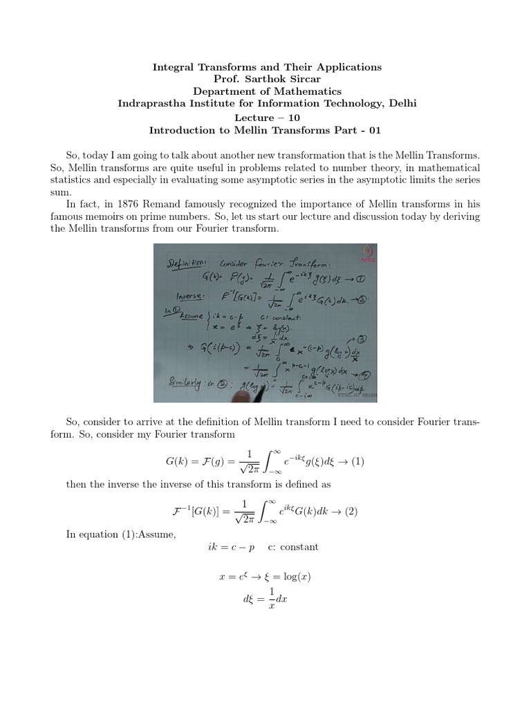 Introduction To Mellin Transforms Part - 01 | PDF | Fourier Transform | Logarithm