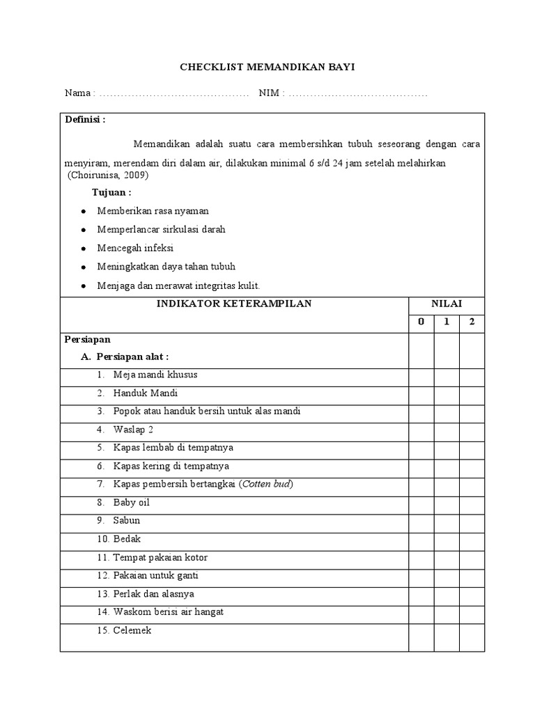 Checklist Memandikan Bayi | PDF