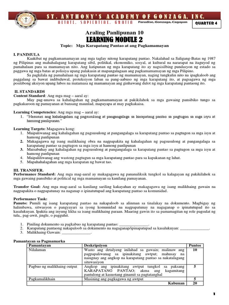 AP 10 Module 2 - Q4 | PDF