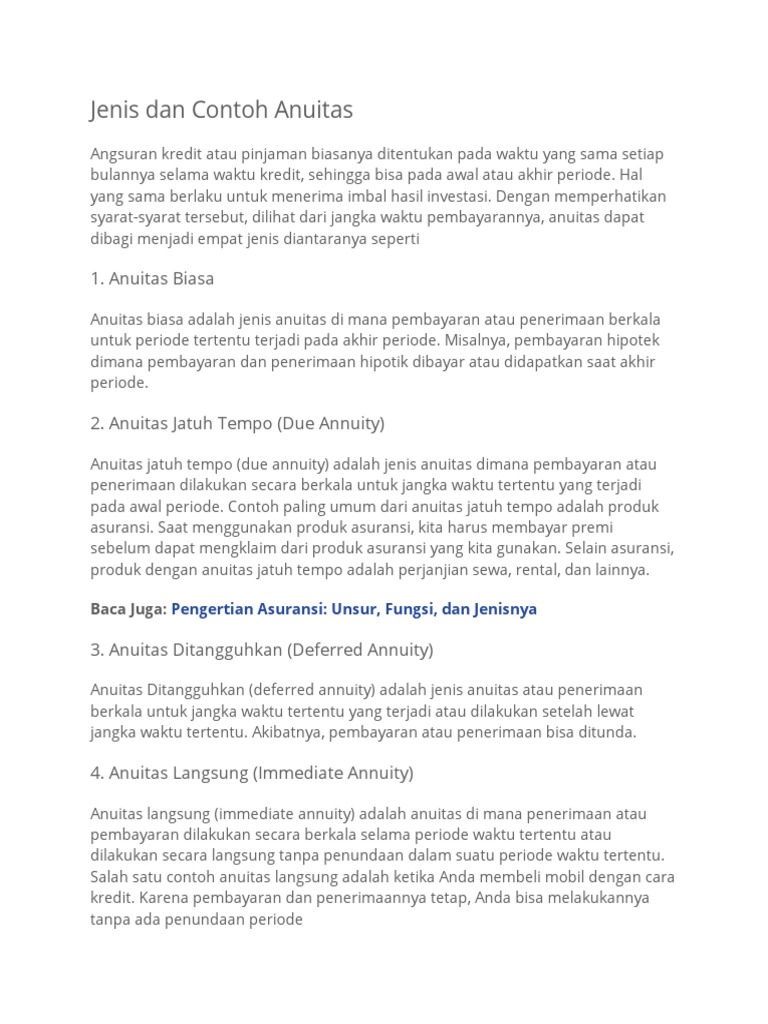 Jenis Anuitas: Biasa, Jatuh Tempo, Ditangguhkan, Langsung | PDF