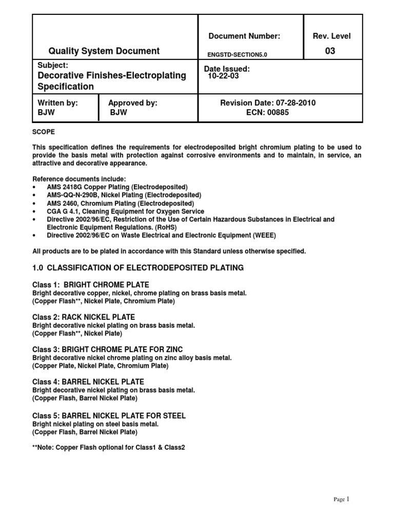 Quality System Document 03 Decorative Finishes-Electroplating ...