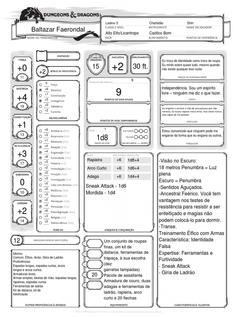 Ficha Oficial DD 5E - Baltazar | PDF