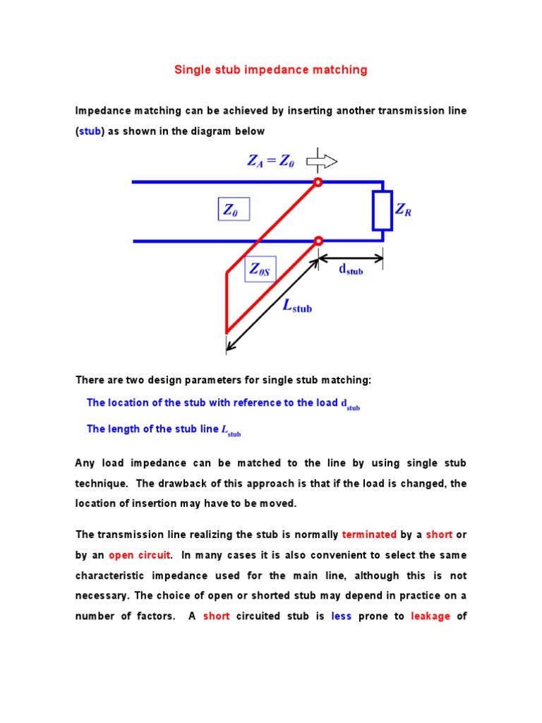 Single Stub Matching | PDF | Transmission Line | Telecommunications ...
