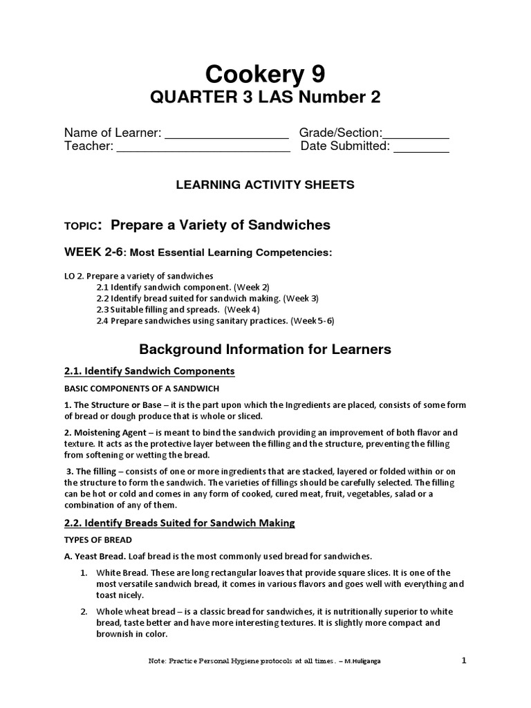 COOKERY 9 Quarter 3 LAS Number 2 (For Weeks 2-6) | PDF
